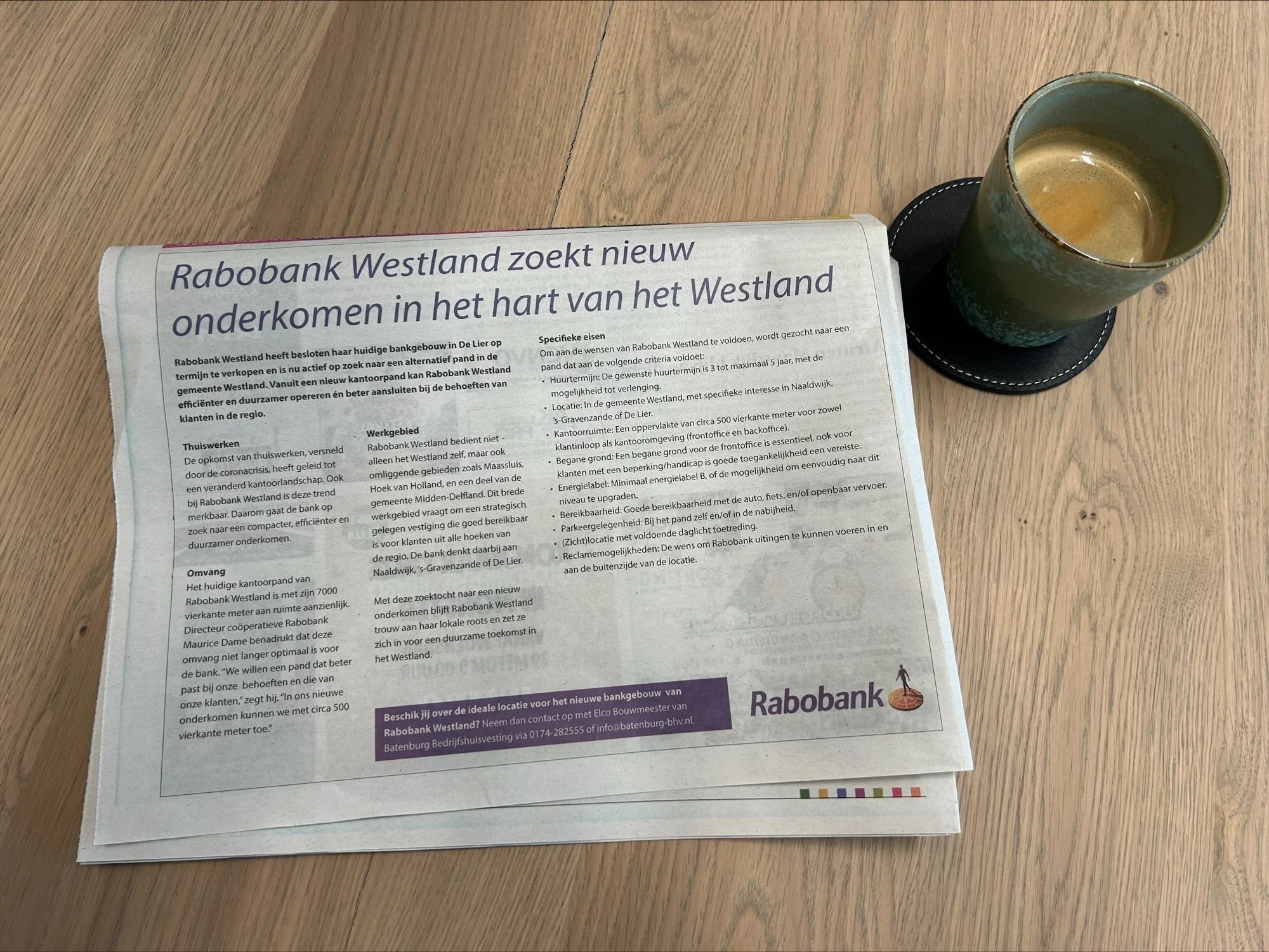 Rabobank Westland Zoekt Nieuw Onderkomen!